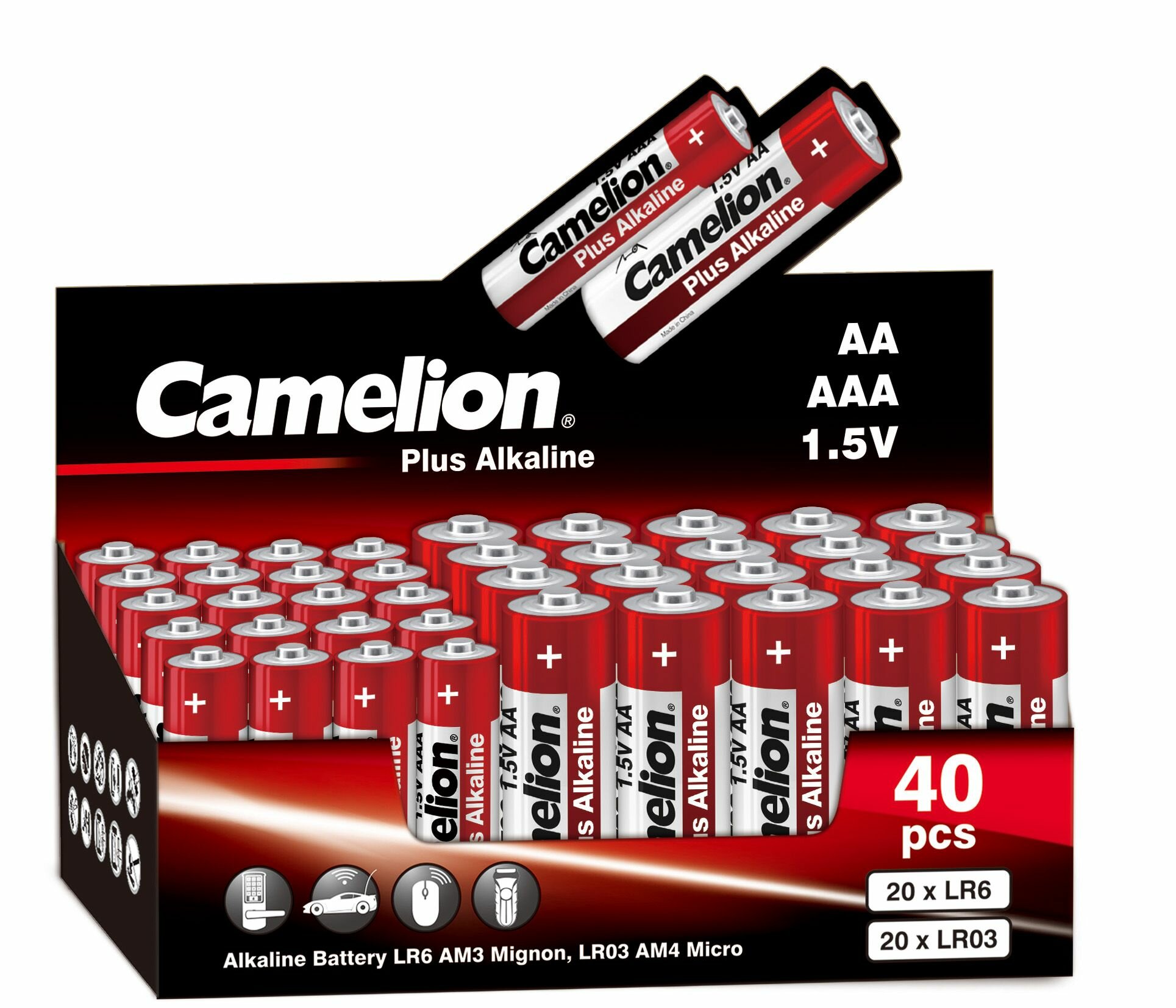 Набор щелочных батареек Camelion 40 шт. ААА, AA / Пальчиковые 20 шт, Мизинчиковые 20 шт.