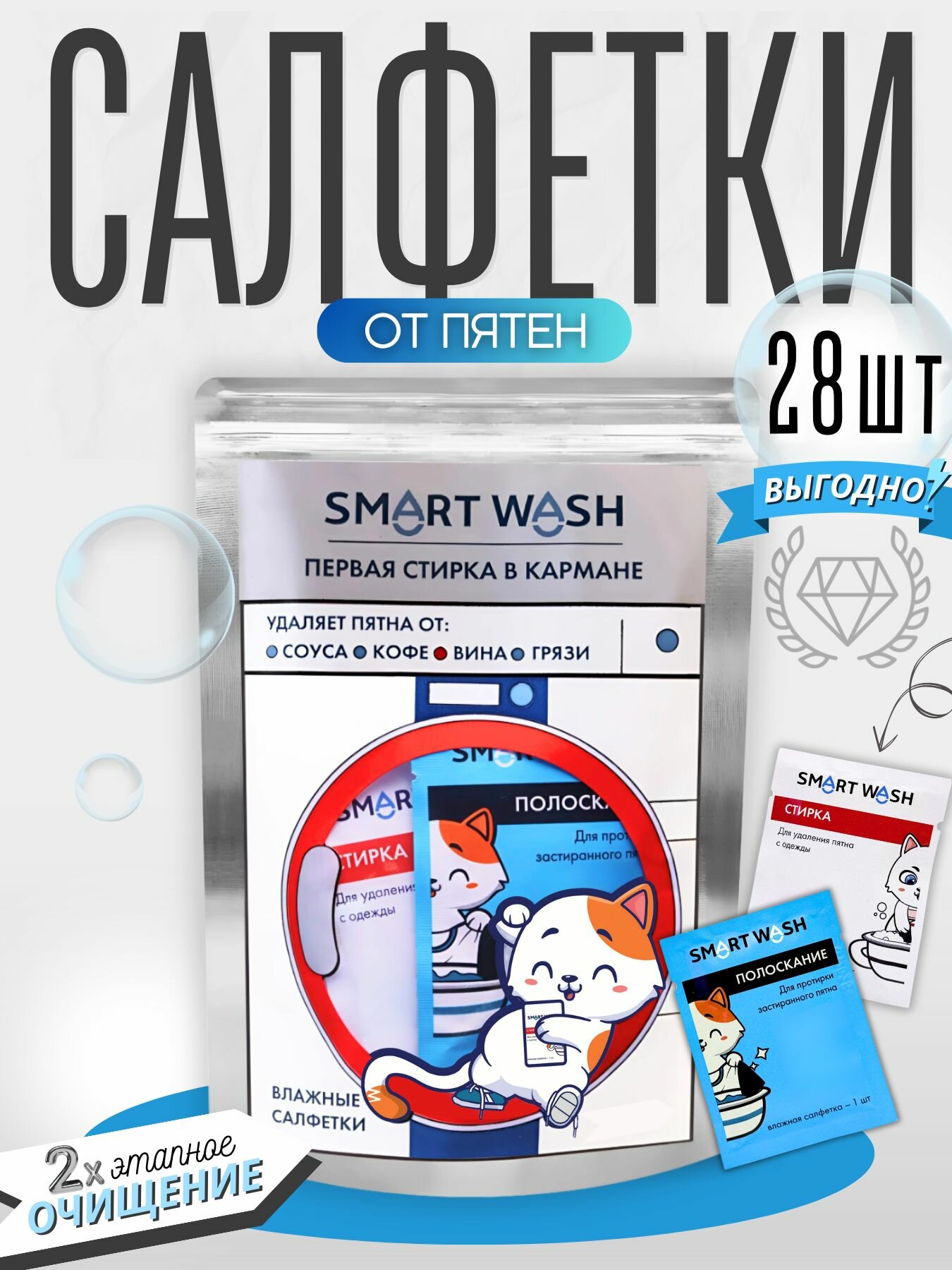 SMART WASH Средство для ухода за одеждой Салфетки влажные для одежды