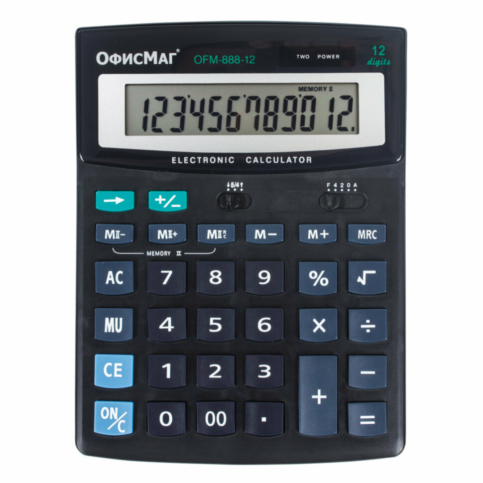 Калькулятор настольный офисмаг OFM-888-12 (200х150 мм), 12 разрядов, двойное питание, 250224, 250224