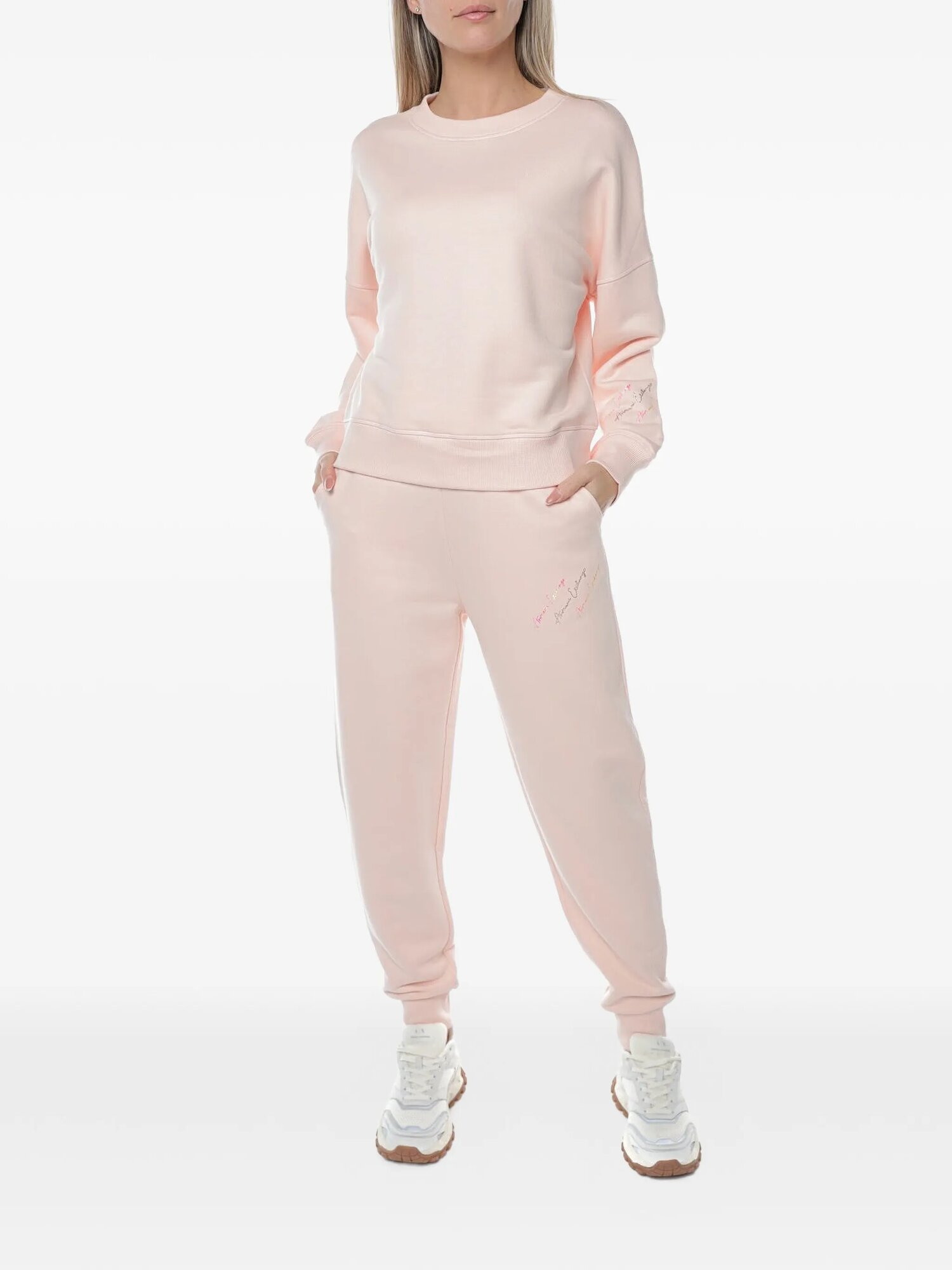 Брюки Armani Exchange Logo-embroidered elasticated-waist track pants, размер 42, розовый — фото 1