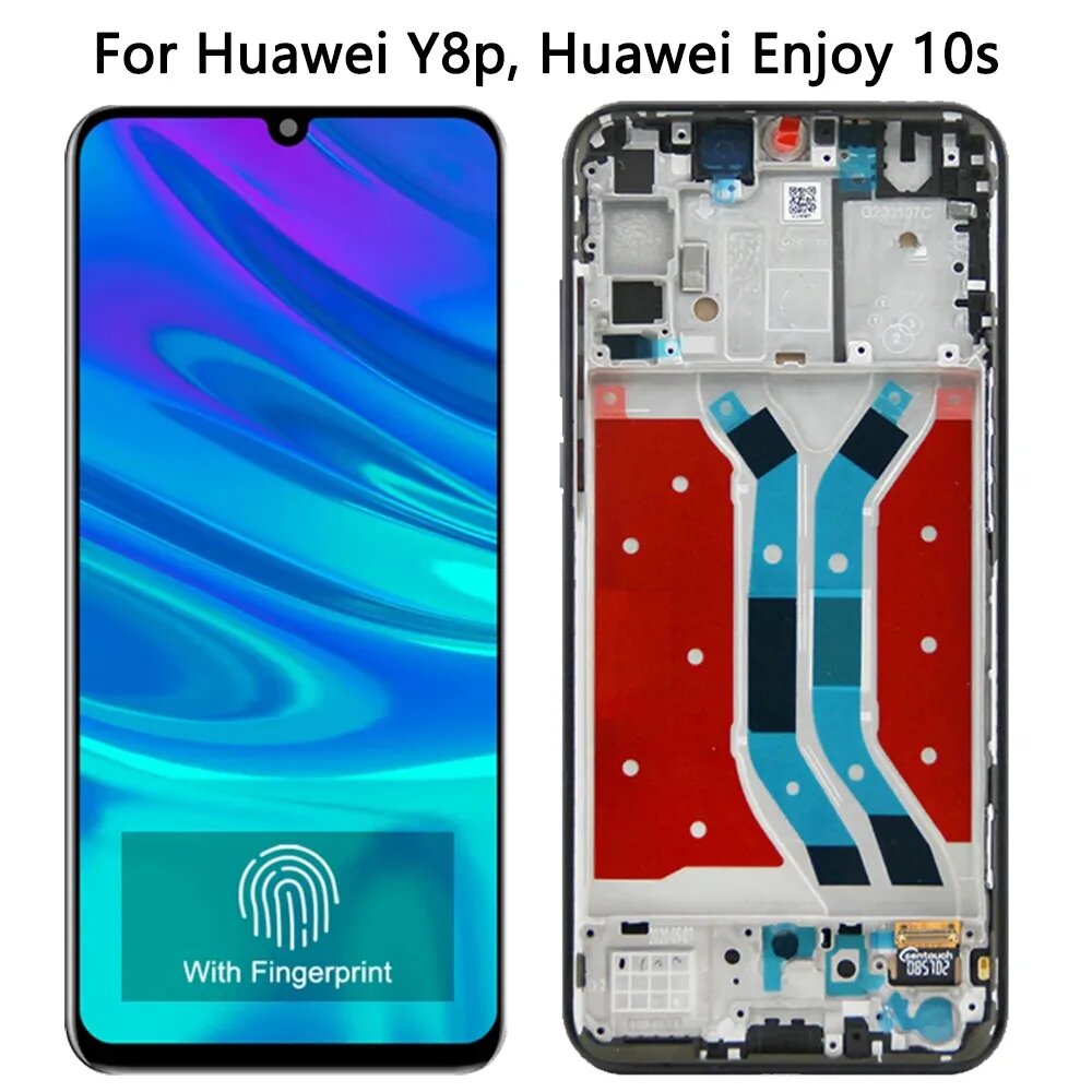 6,3-дюймовый OLED-дисплей для Huawei Y8p, AQM-LX1, Huawei Enjoy 10s, AQM-AL00, ЖК-дисплей с рамкой, сенсорный экран, панель управления, зеленый, со сканером отпечатков пальцев.