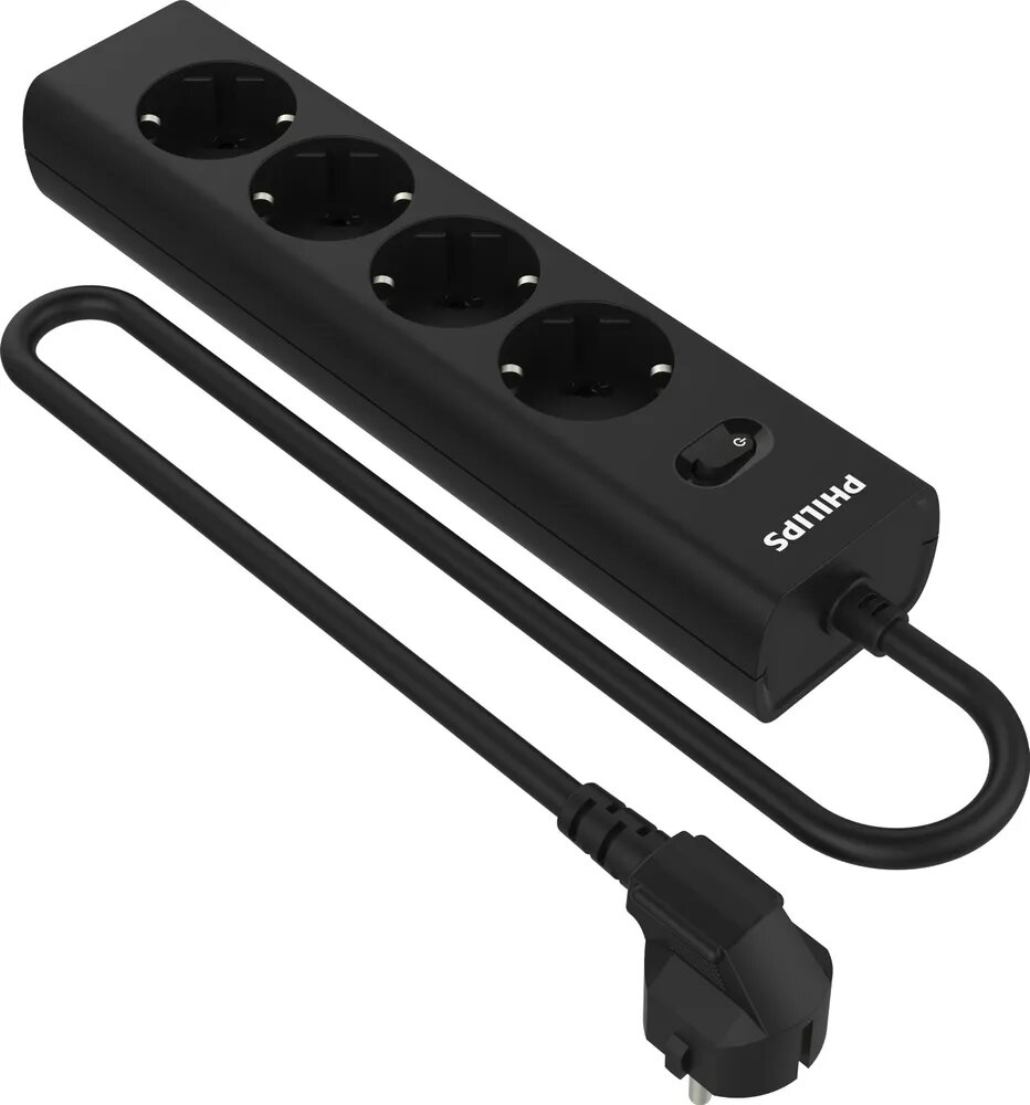 Philips сетевой фильтр 4 Розетки, кабель - 3M черный