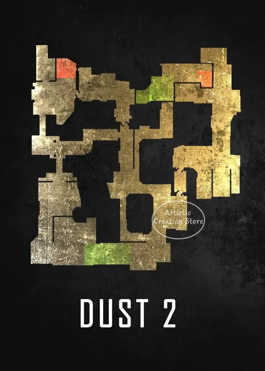 CS GO Постеры Dust 2 Nuke Черный Холст Бежевый, 12, 20x30cm No Framed