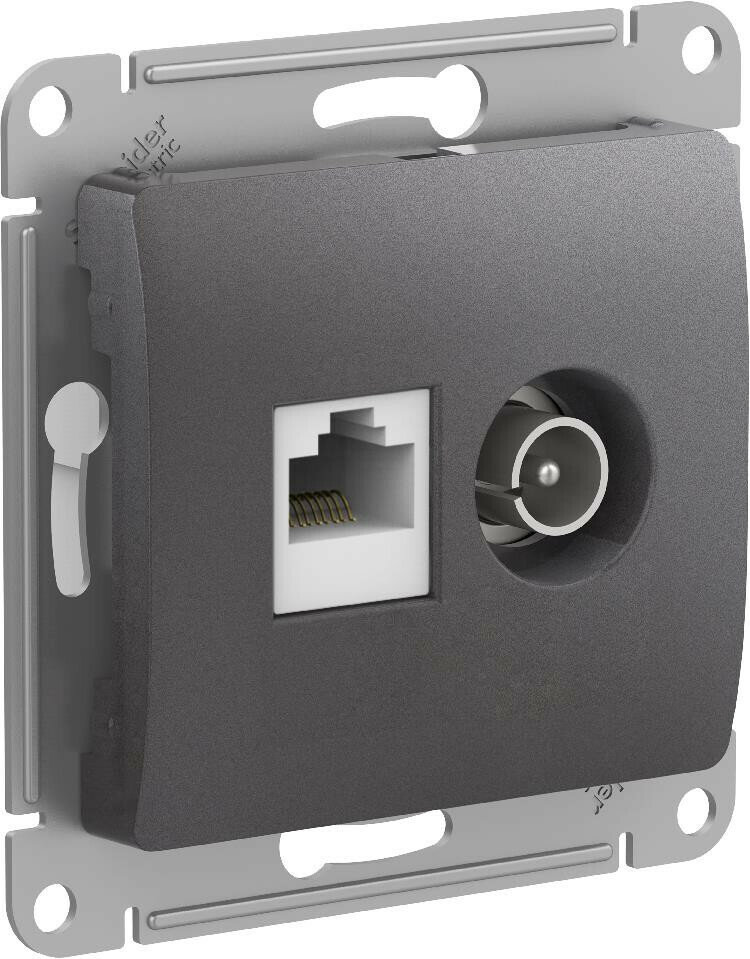 Glossa розетка двойная тв + компьютерная rj45, кат. 5е, графит