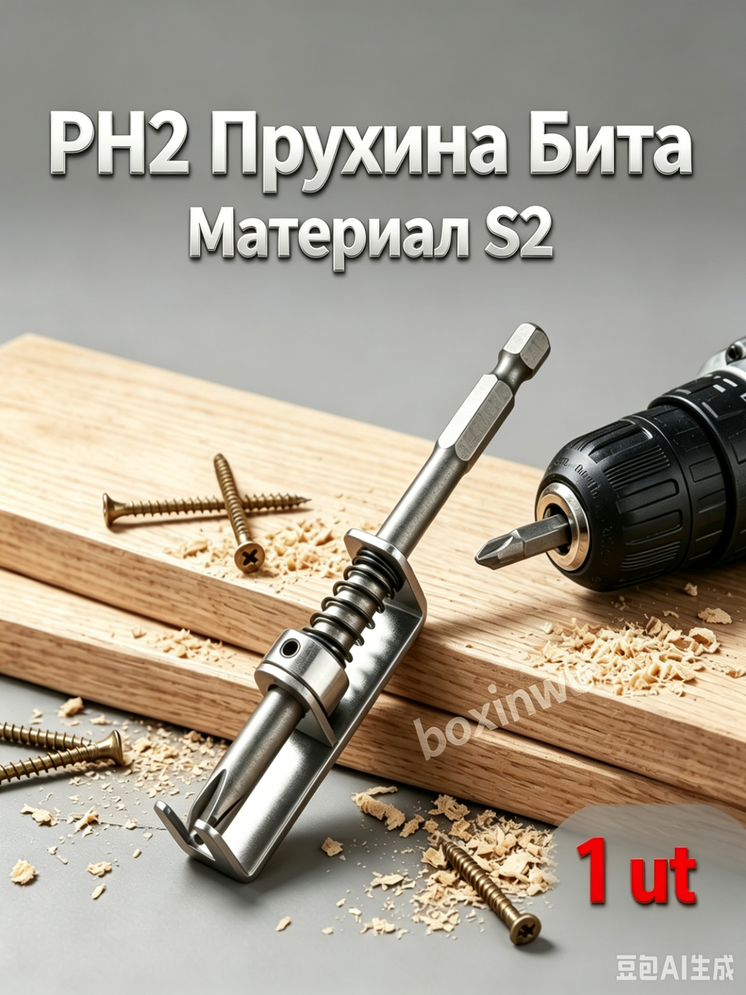 Бита PH2 из стали S2 с пружинным позиционером, высокая точность, без вибрации, для дрели и шуруповерта,1шт