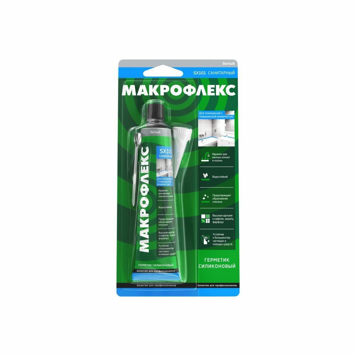 Герметик санитарный силиконовый Макрофлекс SX101, белый (70 мл) (2123853), 24шт.
