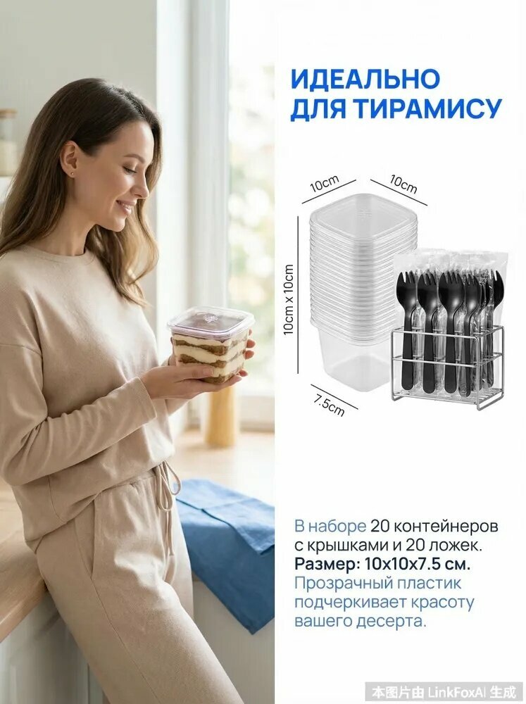 Набор из 20 эксклюзивных креманок 200 мл с крышкой и вилкой