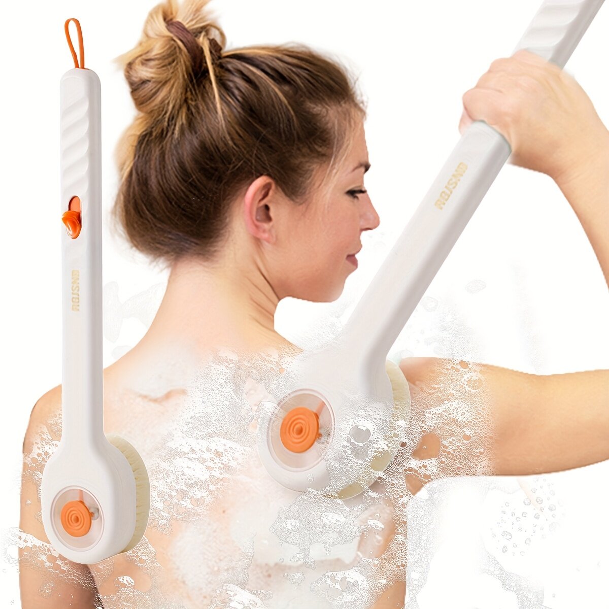 Жидкостная мягкая щётка для душа (3 цвета), с длинной ручкой и аксессуаром для спины, 1 шт, для ванны
