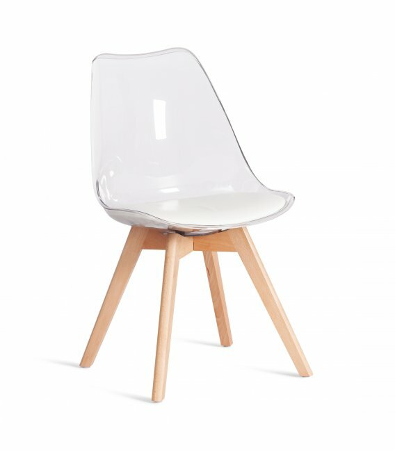 Стул TULIP (mod. 73-1) дерево/пластик/экокожа, 47,5x55x80 см, Прозрачный (Transparent) (Комплект из 4 шт.)