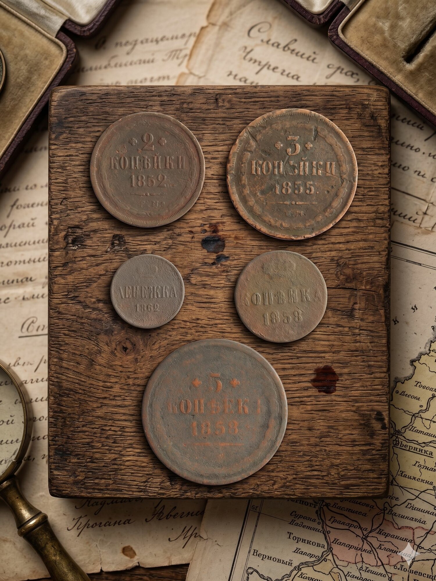 Набор из 5 подлинных монет Царской России 1852-1862 гг. правления Николая I и Александра II