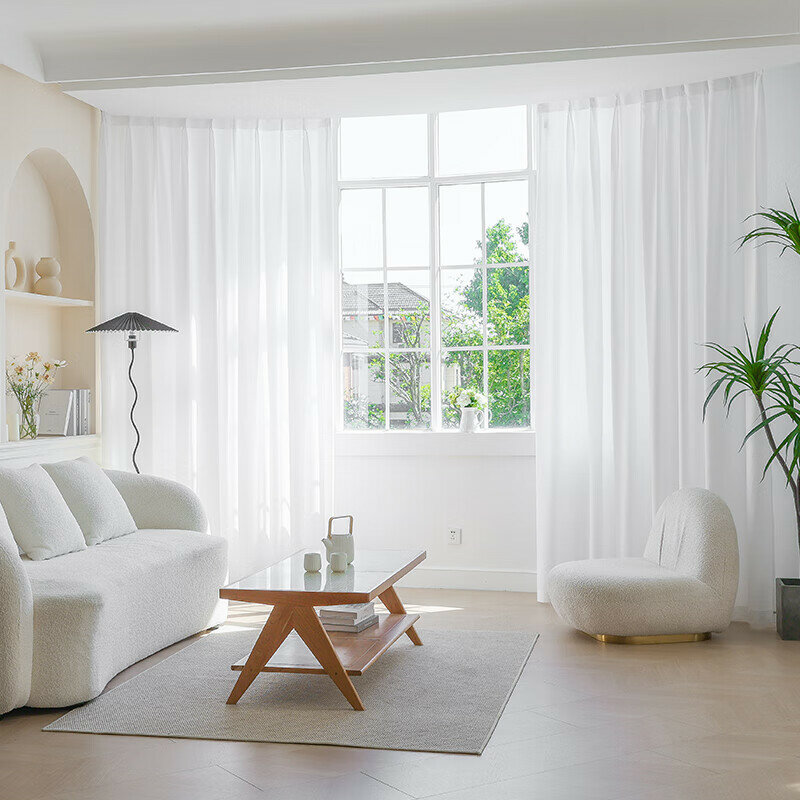 JD Jingzao Tencel Velvet Sheer Curtain, Light-Transmitting But Not See-Through, Semi-Blackout Window Curtain for Living Room And Balcony, Hook-Style, Width 2m X Height 2.65m