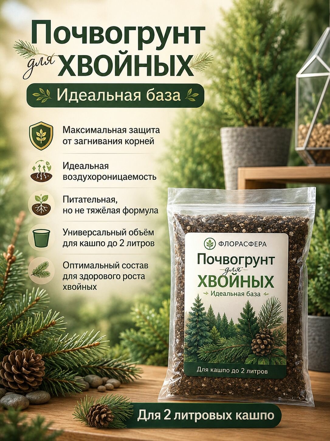 Почвогрунт для хвойных для кашпо до 2л