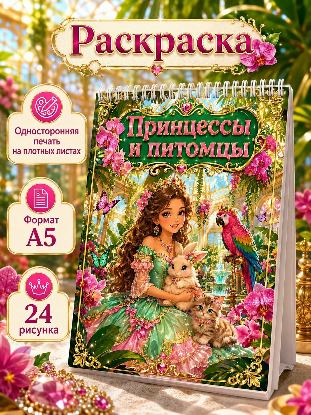 Раскраска для девочек Принцессы и питомцы