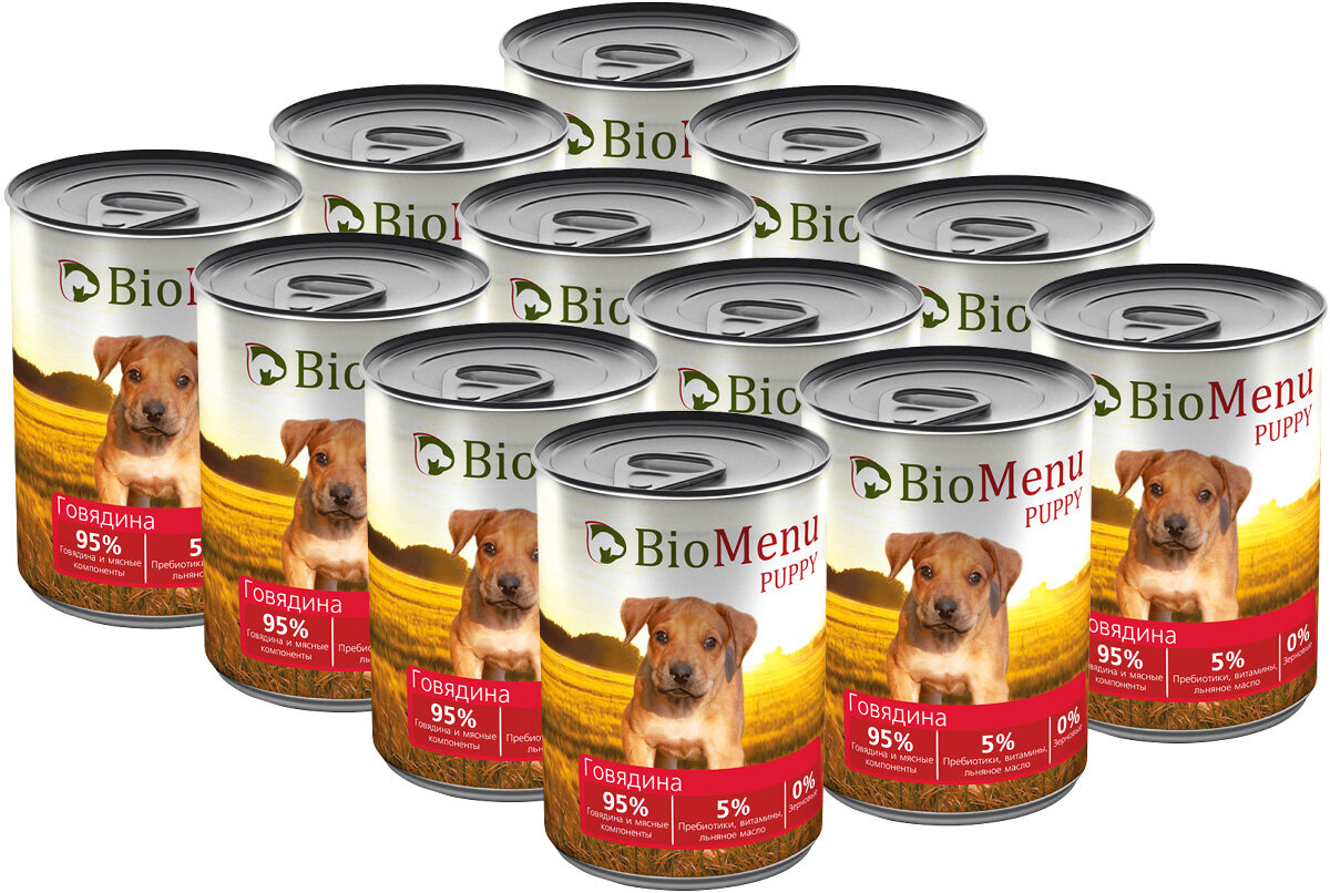 Корм влажный Biomenu Puppy для щенков, говядина, 410 г х 12 шт