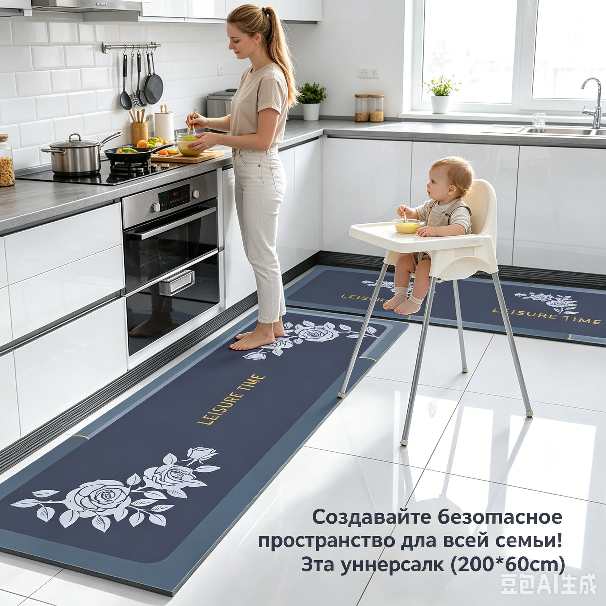 Практичный кухонный коврик, впитывающий влагу и не скользящий, из диатомовой грязи, с рисунком розы, 200*60 см
