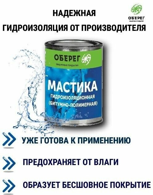 Гидроизоляционная мастика - водонепроницаемый герметик для ремонта крыши. Обмазочная гидроизоляция для кровли, фундамента, для бетона, металла, дерева. Черный - 1л/0,9кг