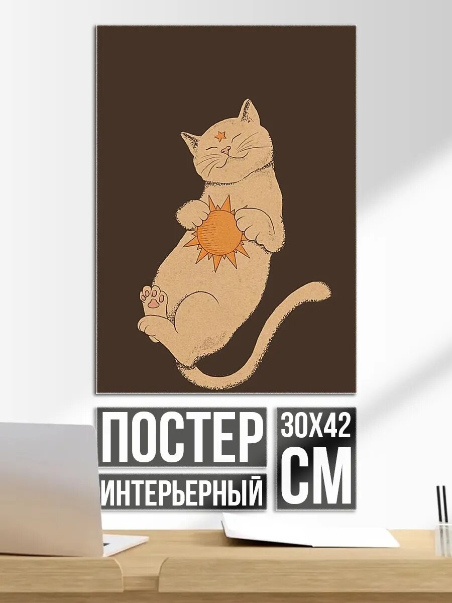 Плакат постер Кот с солнцем