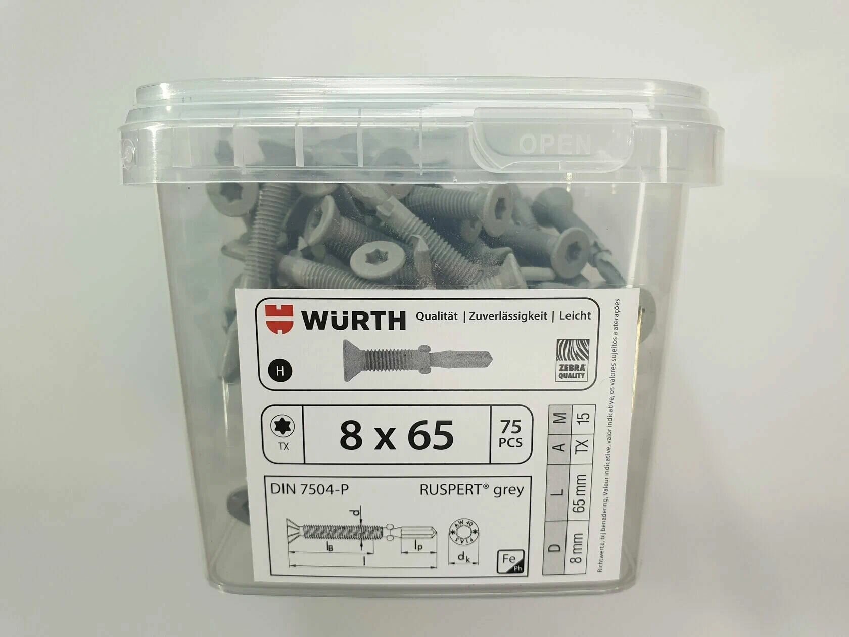 Саморез по металлу DIN 7504-P 8x65 (75 pcs) WURTH, Германия