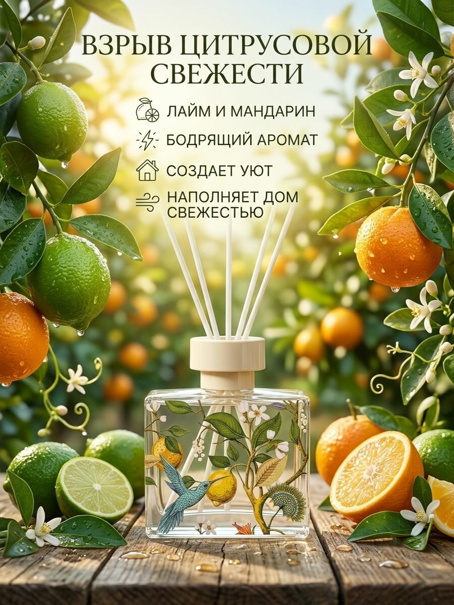 Ароматический диффузор для дома с палочками LIME BRAZIL AND MANDARIN, ароматизатор воздуха для дома и офиса — фото 1