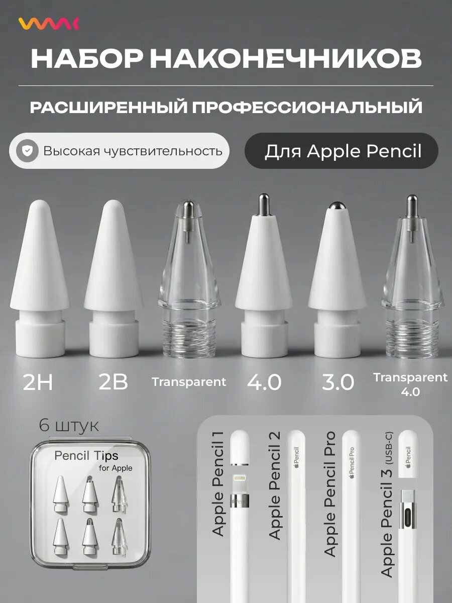 Расширенный профессиональный набор для Apple Pencil (Apple Stylus) 6шт и Apple Pencil USB-C (новая версия 2026)