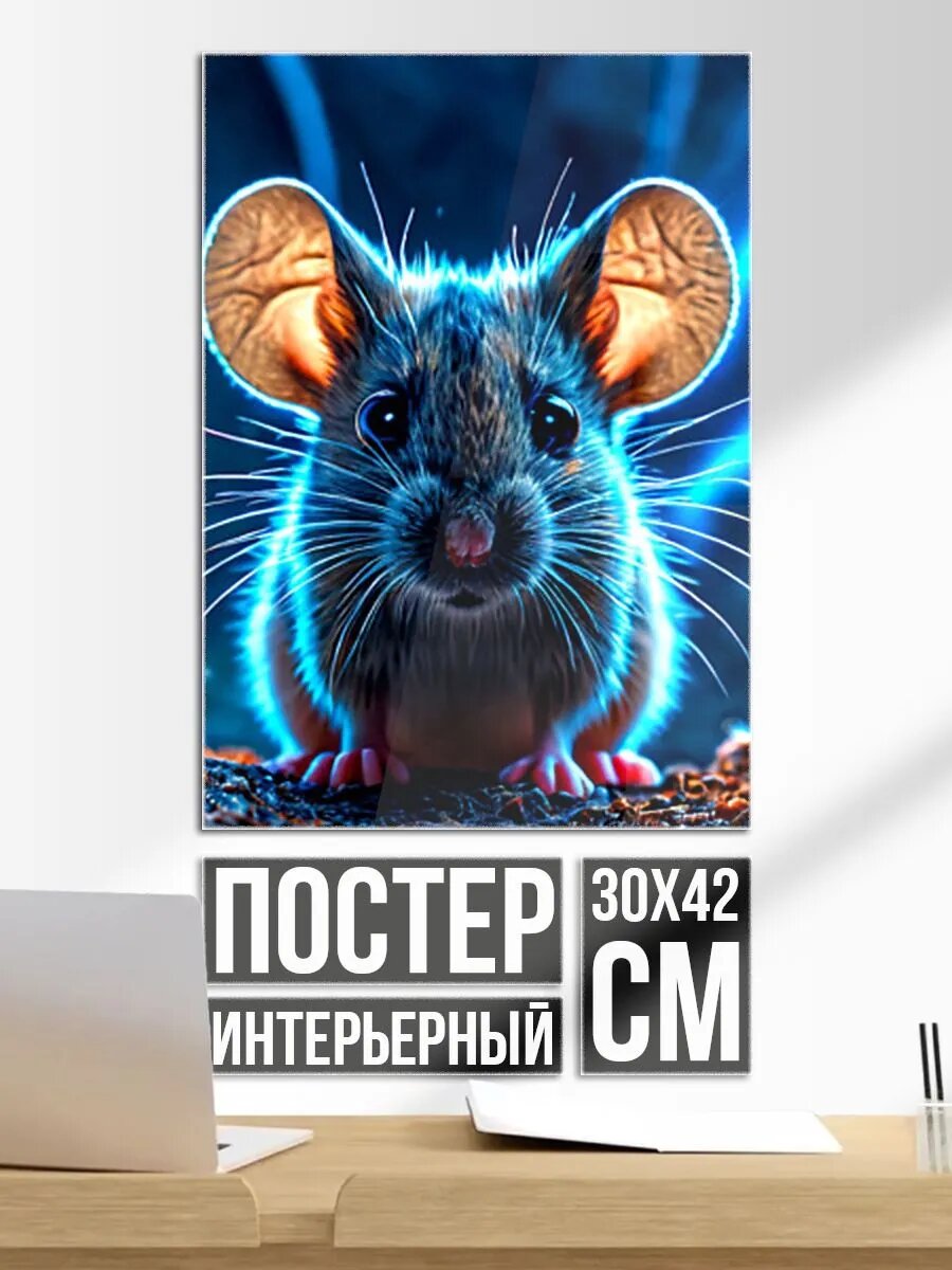 Постер на стену Мышка в разрядах молнии