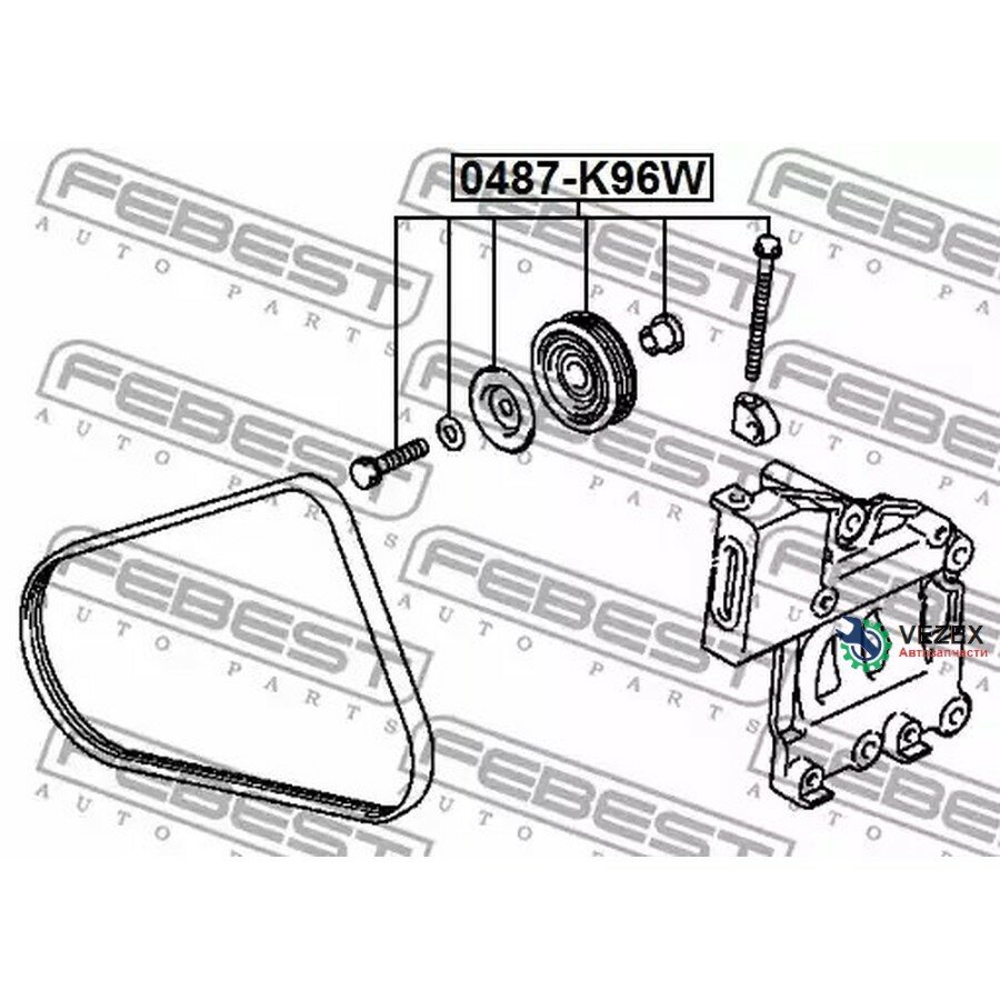FEBEST 0487-K96W Ролик натяжной ремня кондиц с крепл MITSUBISHI PAJERO IV/MONTERO 2006- 0487-K96W