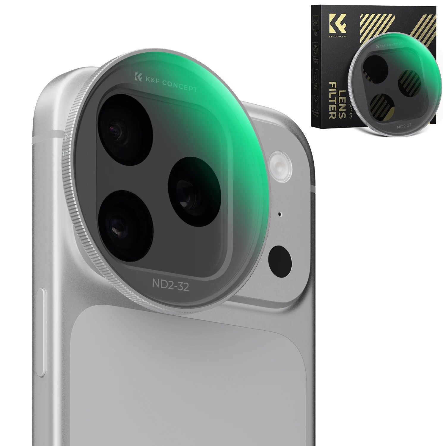 Фильтр K&F Concept ND CPL для iPhone 14/15/16 Pro/Pro Max Зеленый, ND2-32, Silver