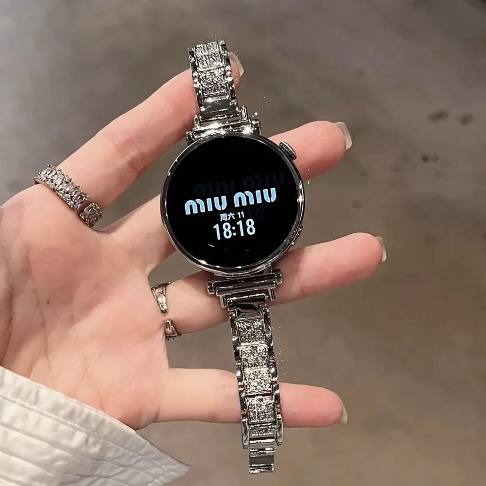 Металлический ремешок для 20мм Samsung Galaxy Watch 4 5 6 7, со стразами, браслет