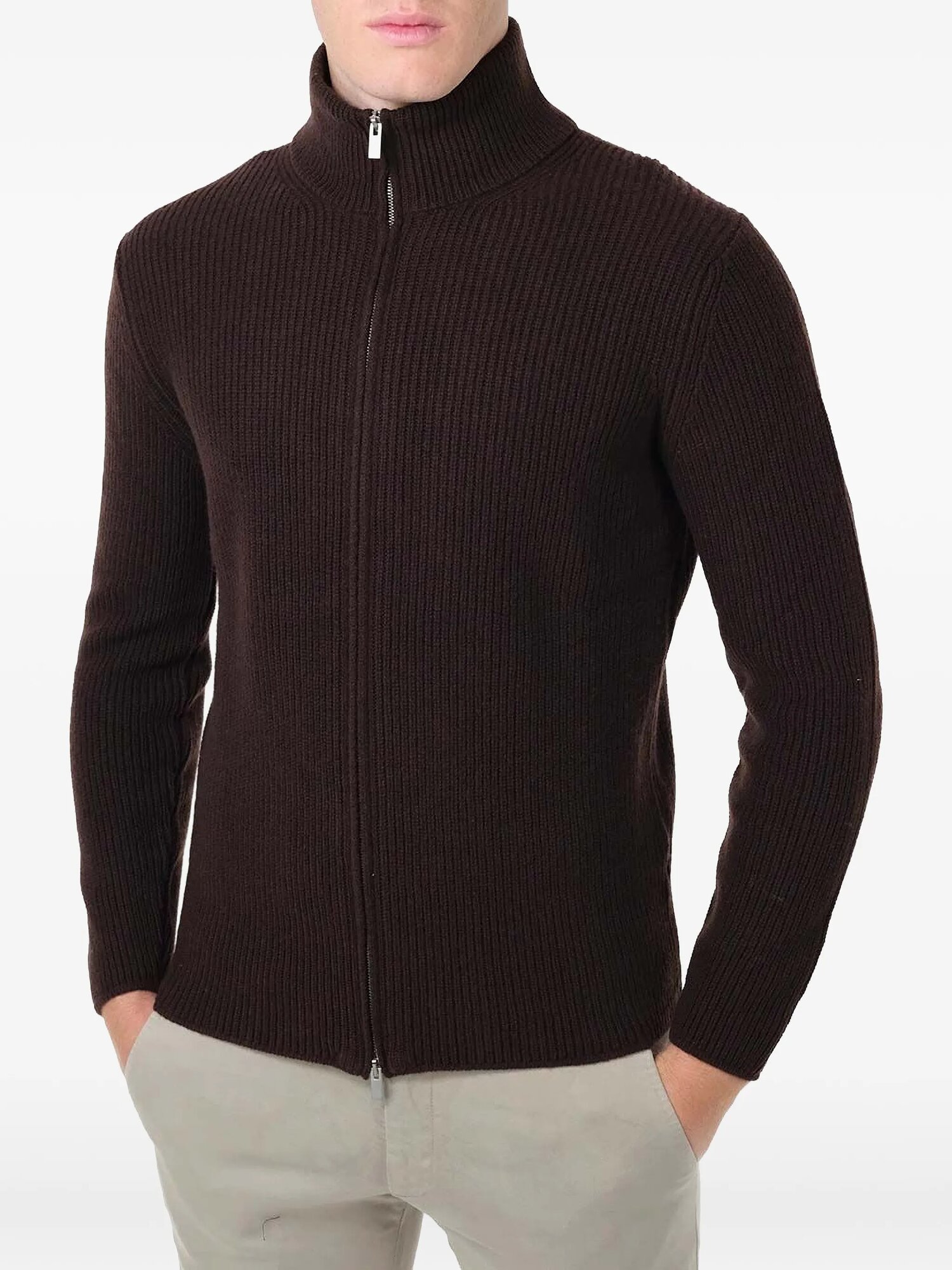 Свитер al duca d'aosta Ribbed-knit zip-up sweater, размер 52, , brown — фото 1