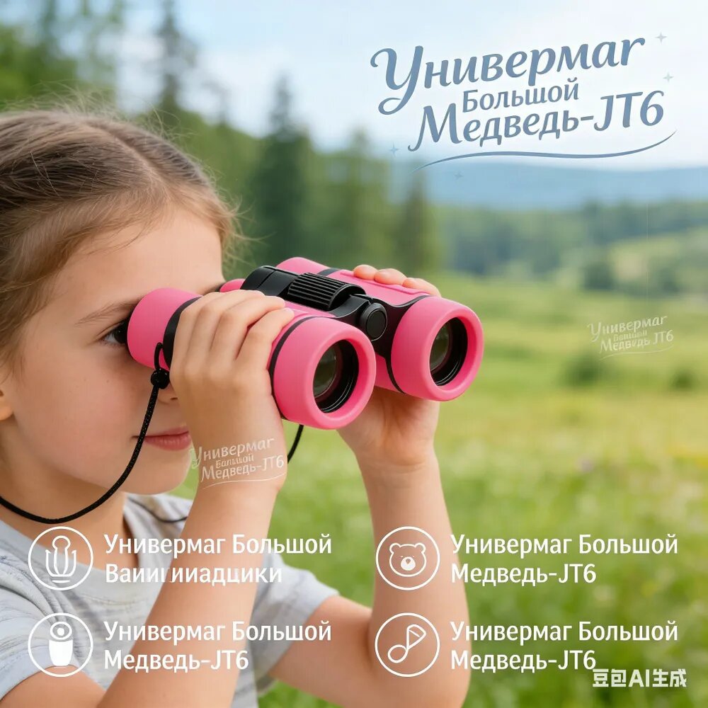 Розовый цельный бинокль с длинными линзами, антискользящее покрытие