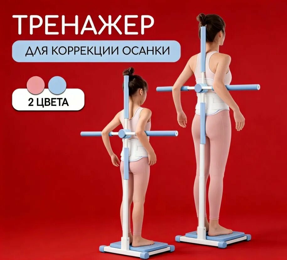 Тренажер для укрепления мышц спины с функцией коррекции осанки и грудного отдела, корректор осанки, корсет реклинатор, для взрослых и детей любого возраста голубой, Universal-Sale