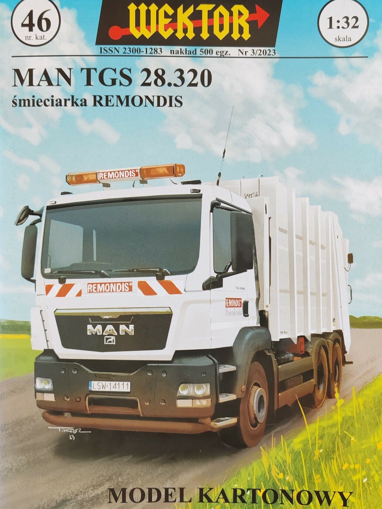 Сборная бумажная модель Мусоровоз MAN TGS 28.320 (2 издание) - WEKTOR №46 (журнал+лаз. резка)