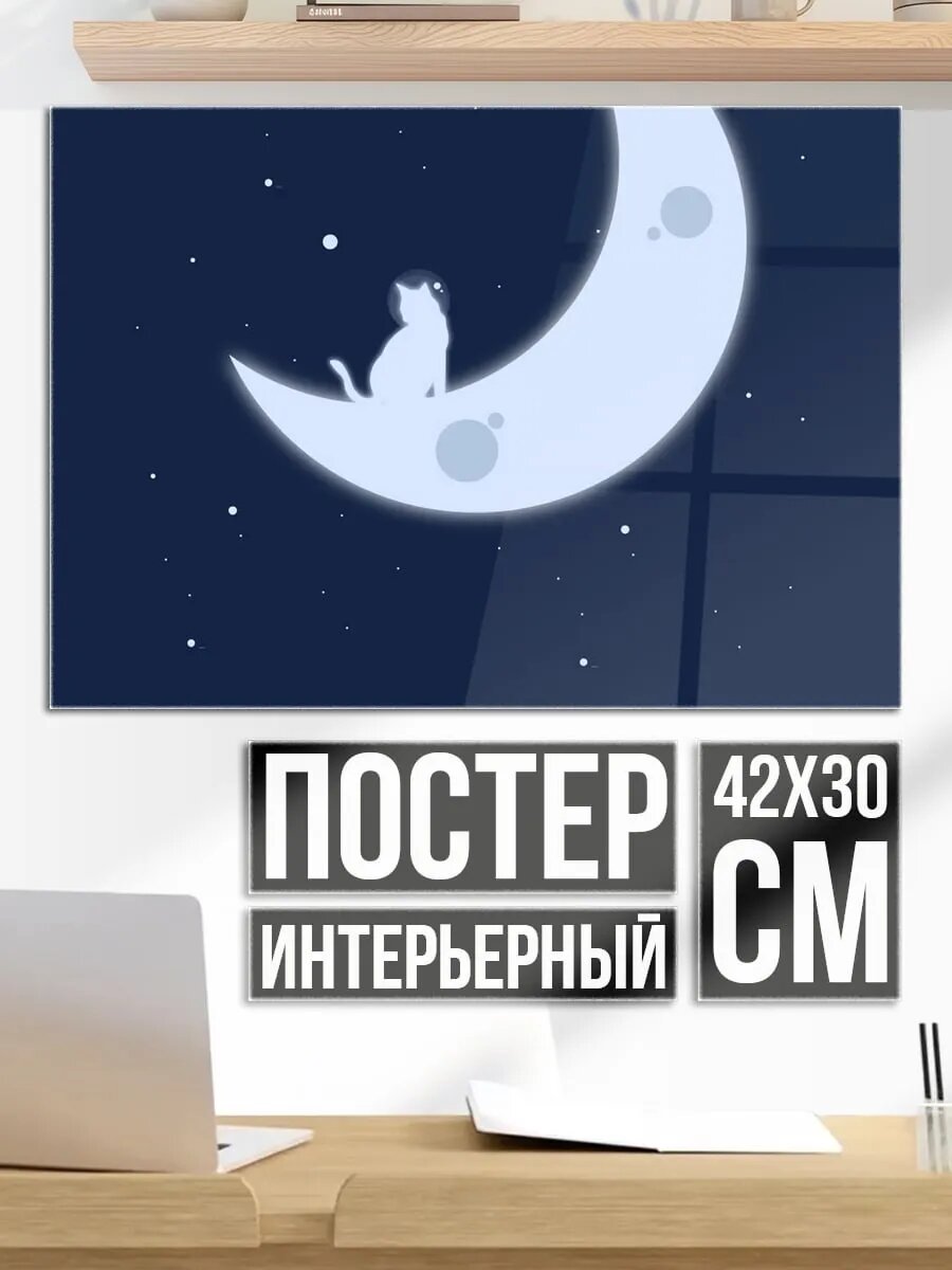 Плакат постер Коты на луне
