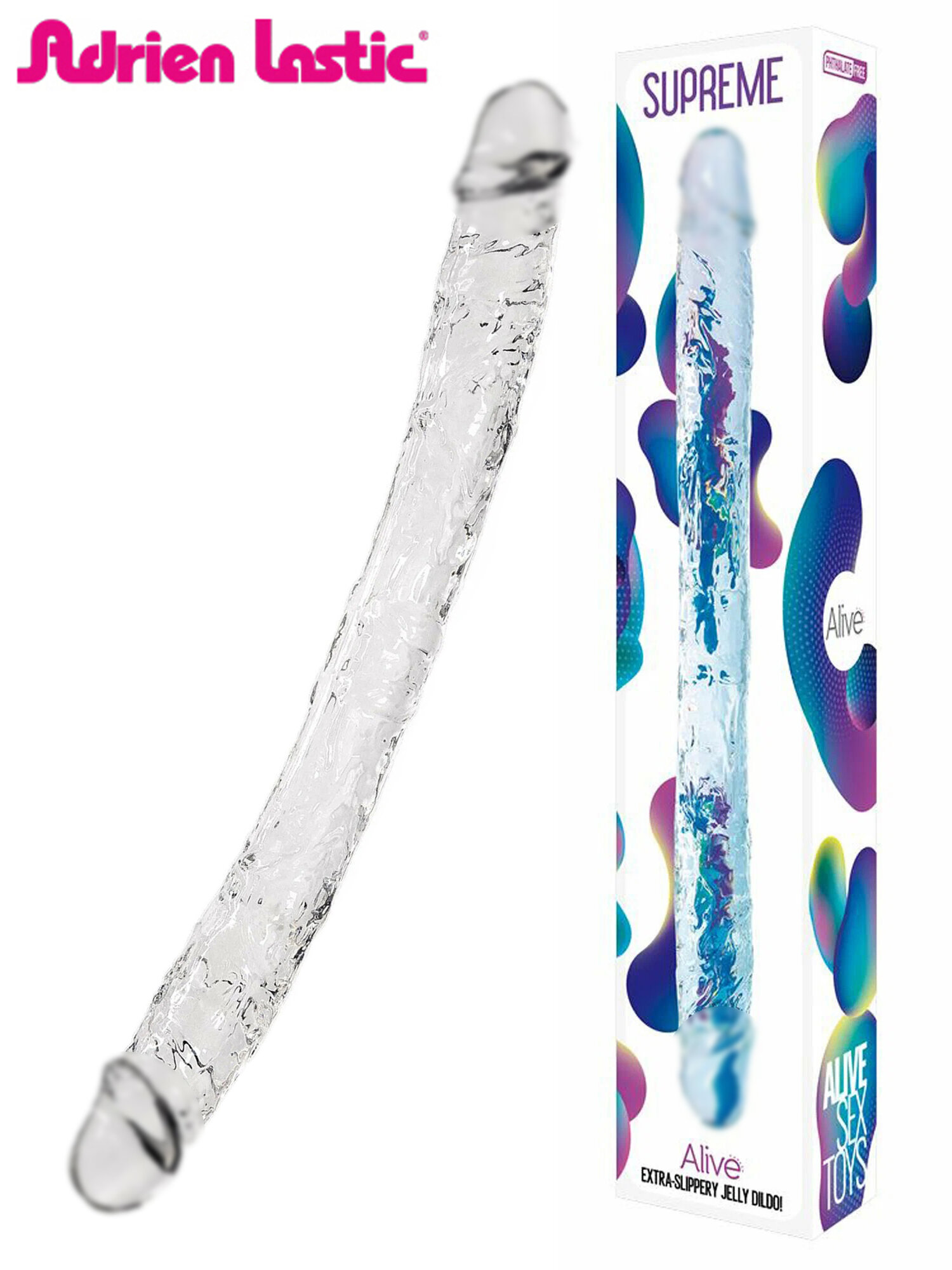 Adrien Lastic Двусторонний фаллоимитатор Supreme Jelly Dildo прозрачный (38.5 см х 3.9 см)