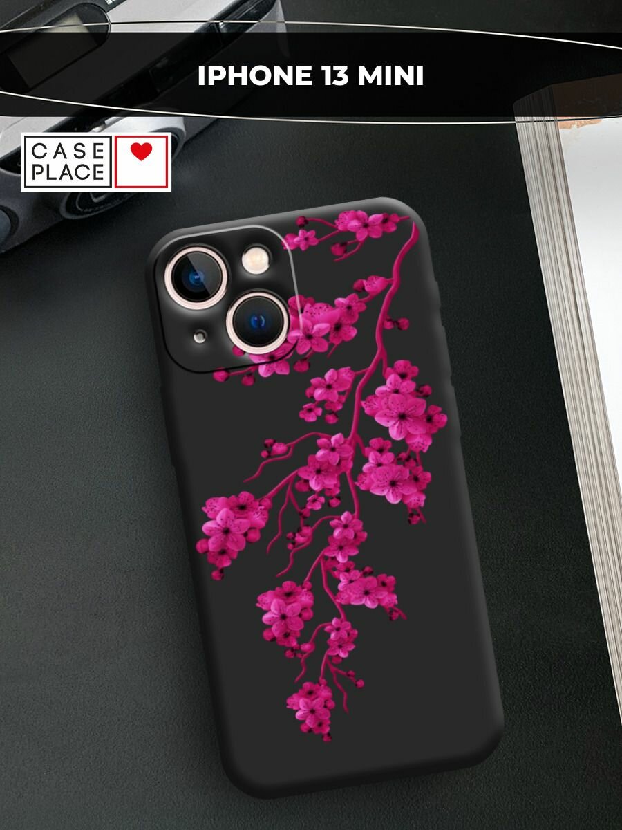 Чехол на Apple iPhone 13 mini / Айфон 13 Мини с принтом Яркая розовая сакура