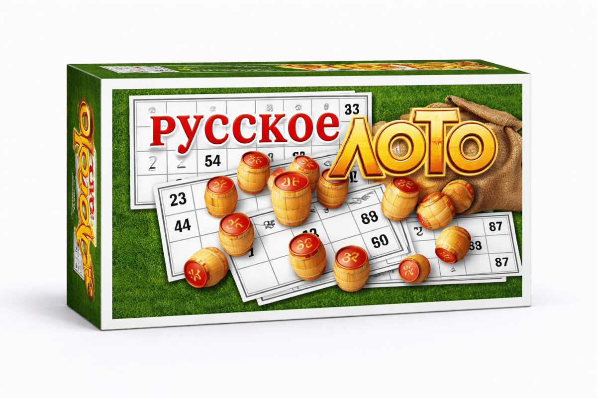 Настольная игра Русское Лото, дерево/картон, в коробке 16x6x30 см
