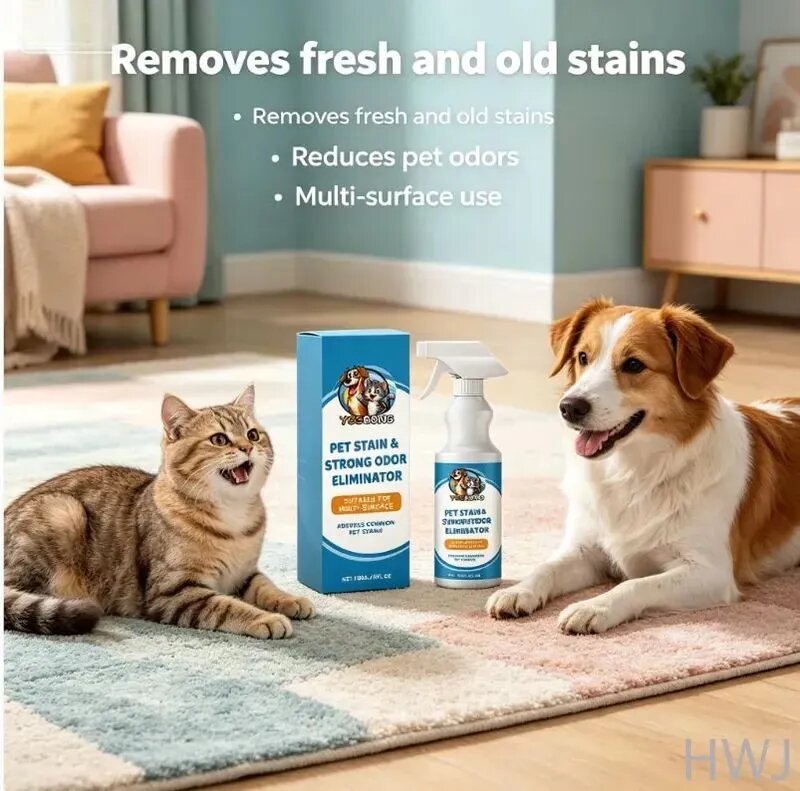 YEGBONG Pet Stain & Strong Odor Eliminator для кошек и собак, для всех поверхностей, устраняет пятна и неприятный запах, 150 мл