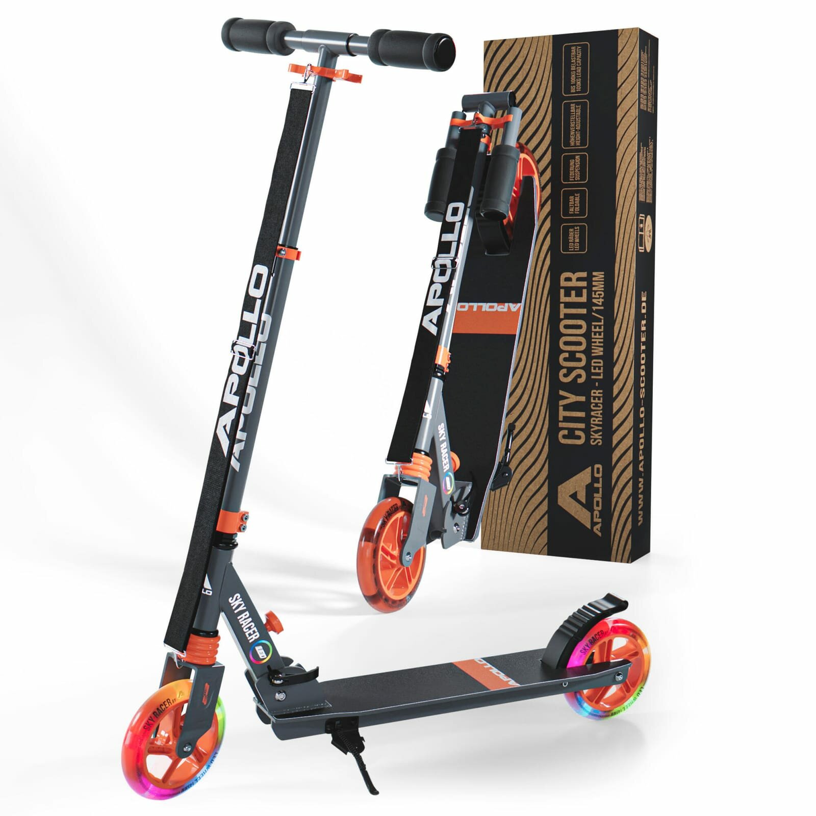DECATHLON самокат Decathlon Apollo SkyRacer, черно-оранжевый, 145 мм