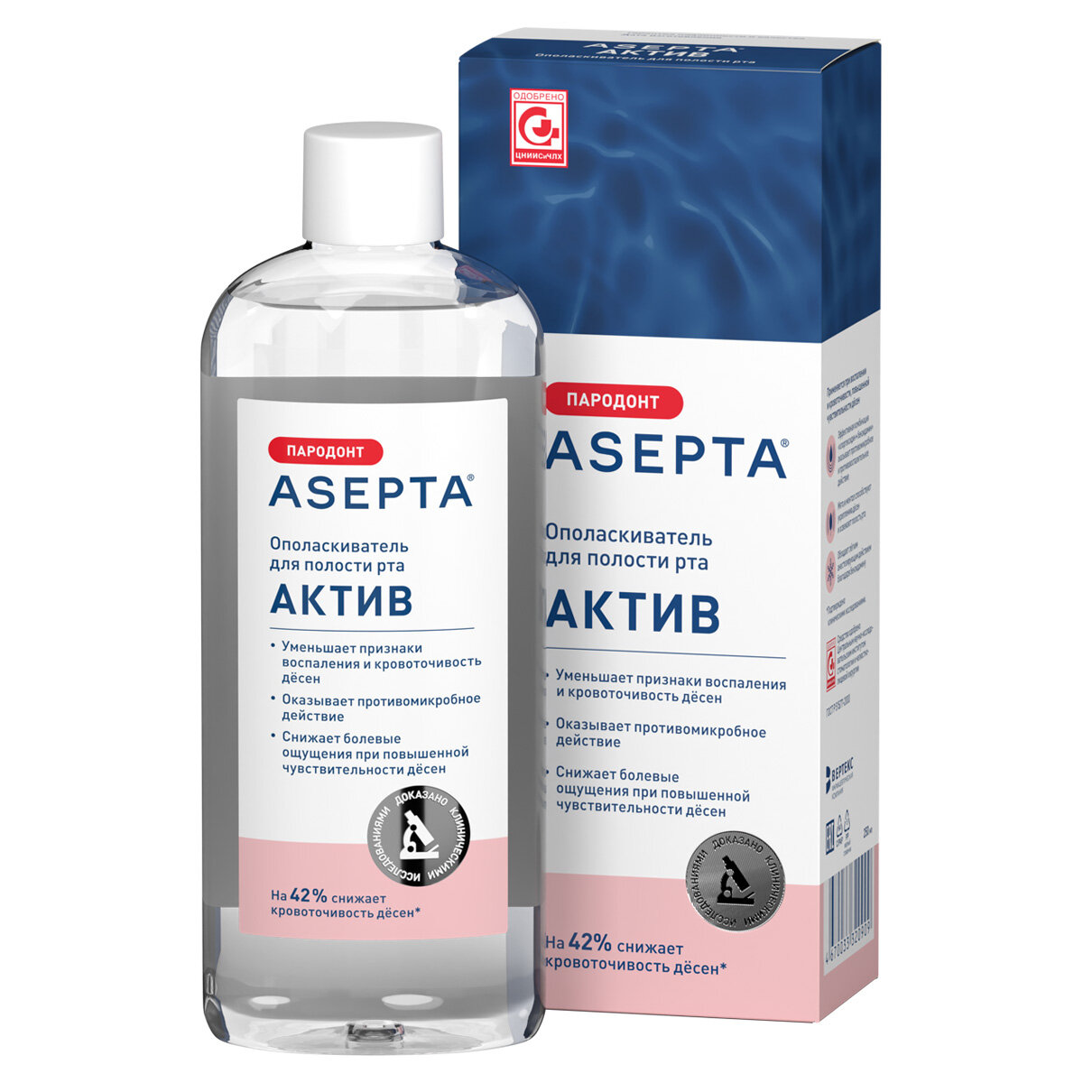 Ополаскиватель для рта Асепта Актив 250мл, антибактериальный, мятный вкус, без фтора