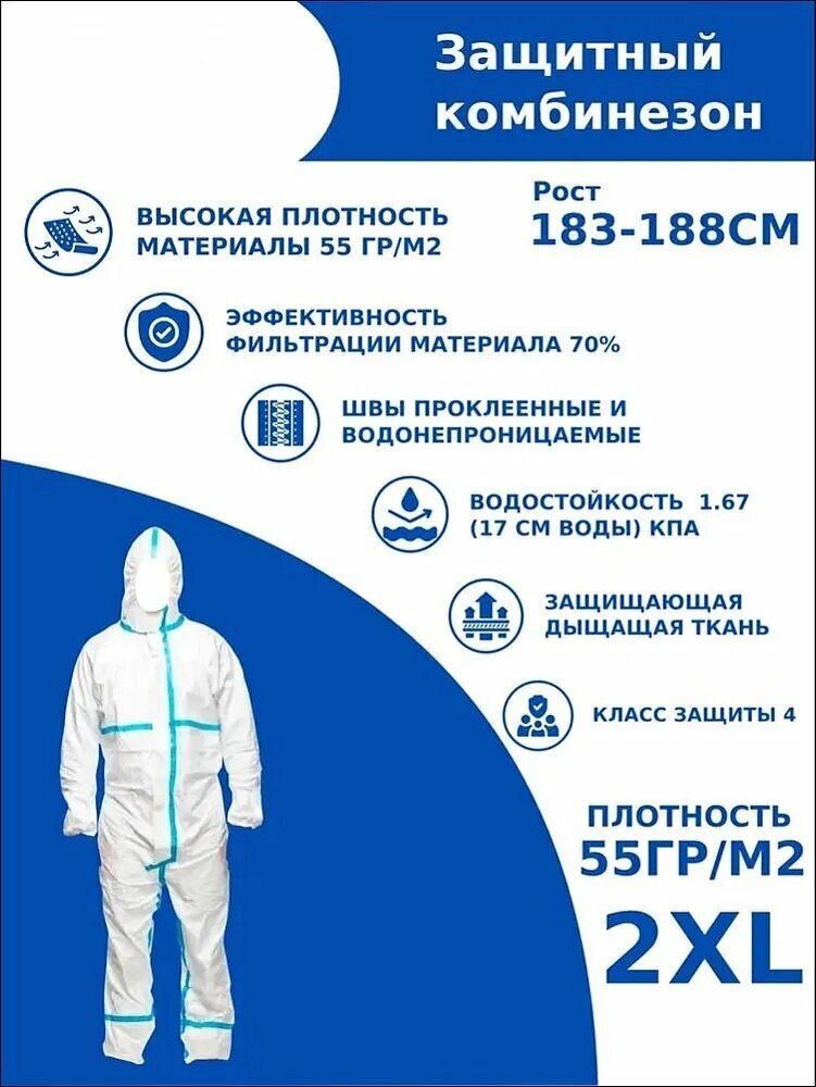 Одноразовый комбинезон защитный, костюм химзащитный для маляра, для пинбола, 55 гр, спецодежда