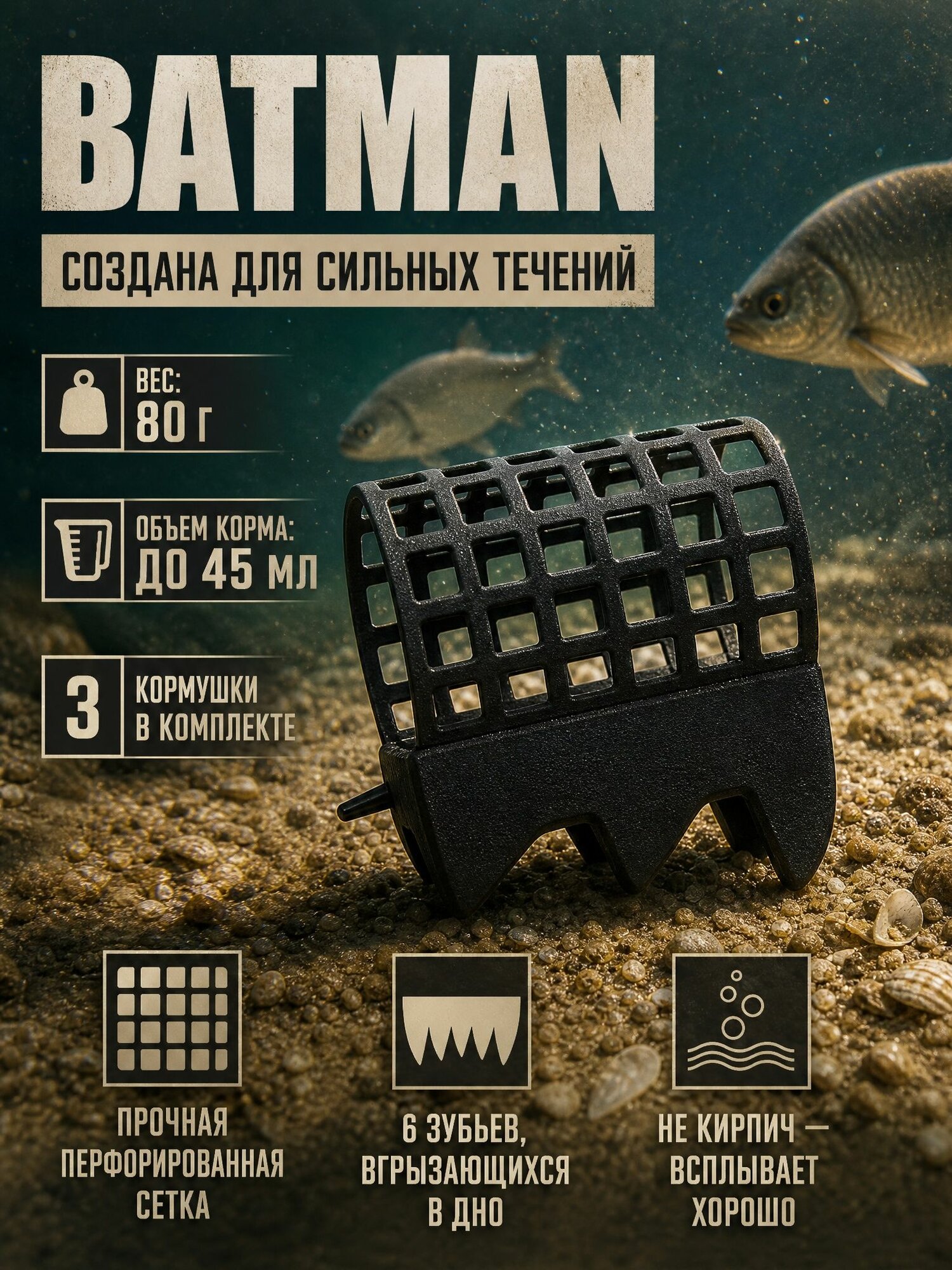 Кормушка для рыбалки BATMAN , для течения,80 грамм(3 штуки)