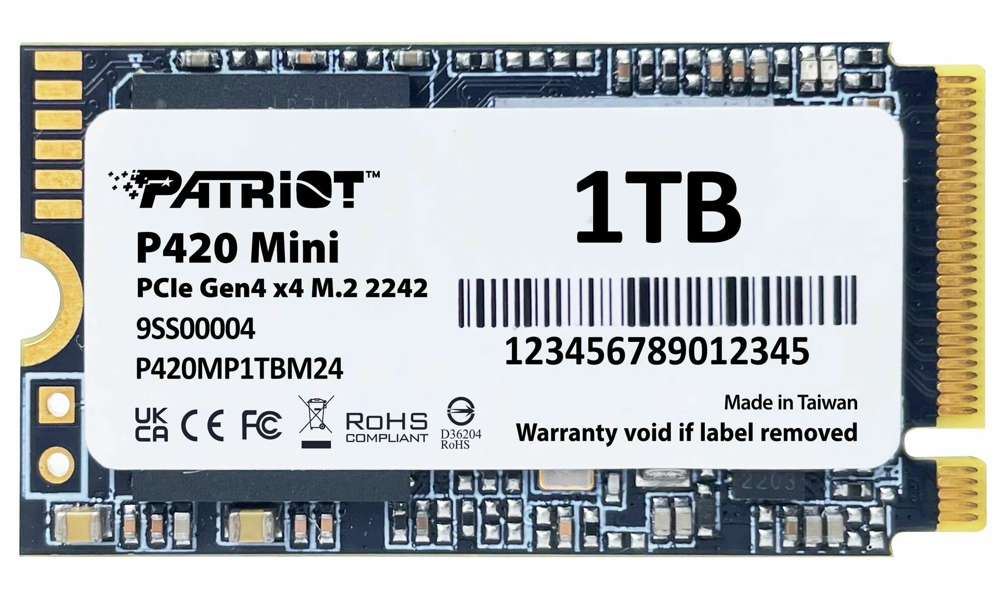 1 ТБ M.2 NVMe накопитель Patriot P420 Mini (P420MP1TBM24) - PCI-E 4.0, чтение - 5150 МБ/с, запись - 4500 МБ/c, TBW - 400