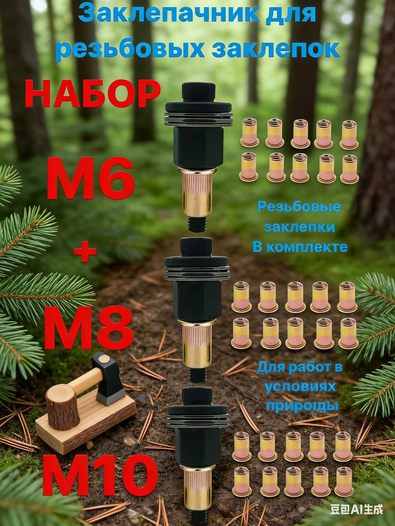 Установить резьбовые заклепки M6, M8, M10 10 шт.