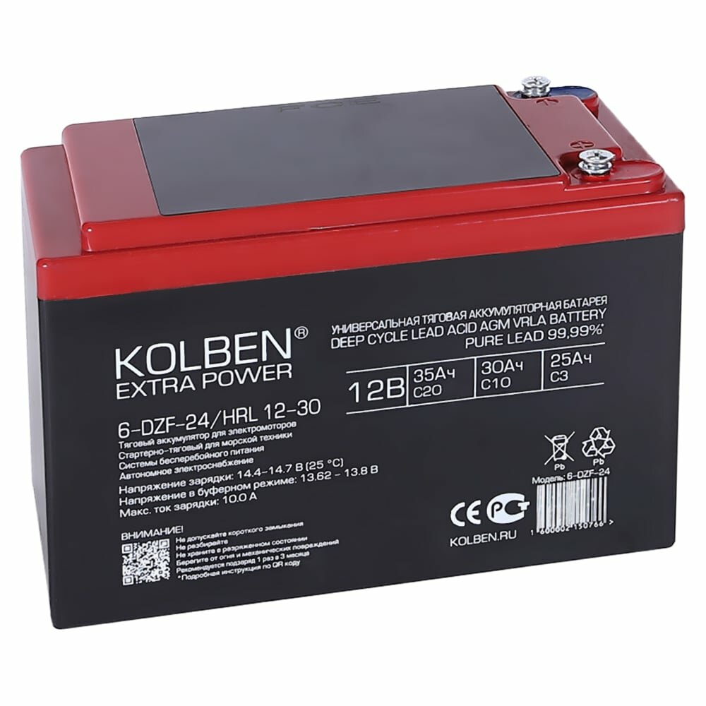 Аккумулятор тяговый KOLBEN 6-DZF-24 12В 26Ач C5 185x105x135 мм 6-DZF-24_HRL-12-30