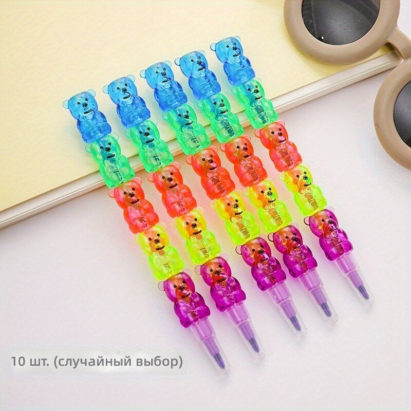 Набор из 10 пластиковых восковых мелков в виде мишек, складывающихся друг на друга, для детей