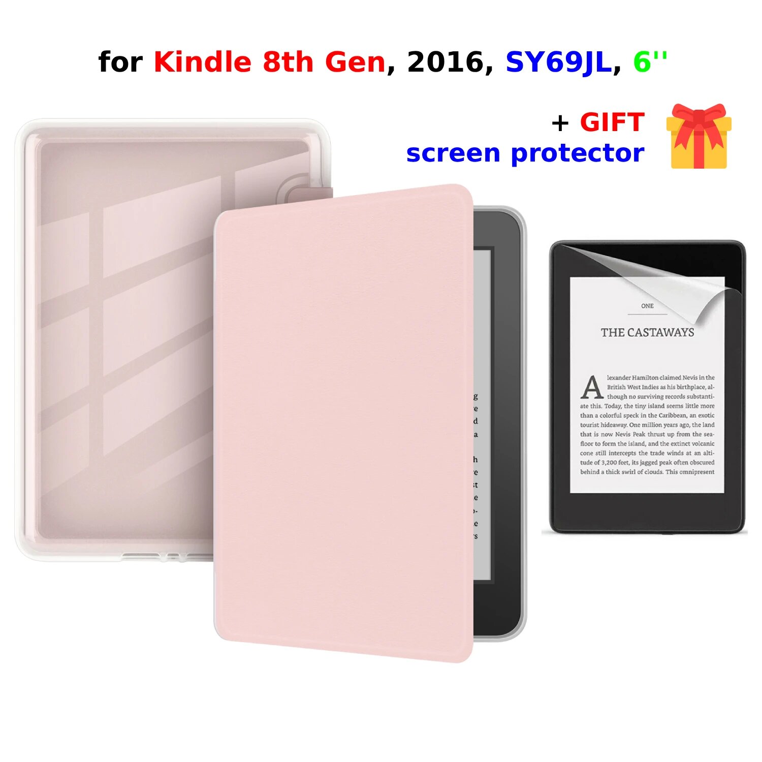 Чехол мобоons для Kindle 8-го поколения 6", прозрачный Розовый, Cotton Candy Pink