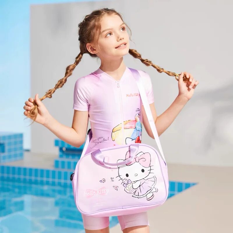 Детская водонепроницаемая плечевая сумка для плавания с персонажем Hello Kitty, светло-розово-фиолетовый, большая