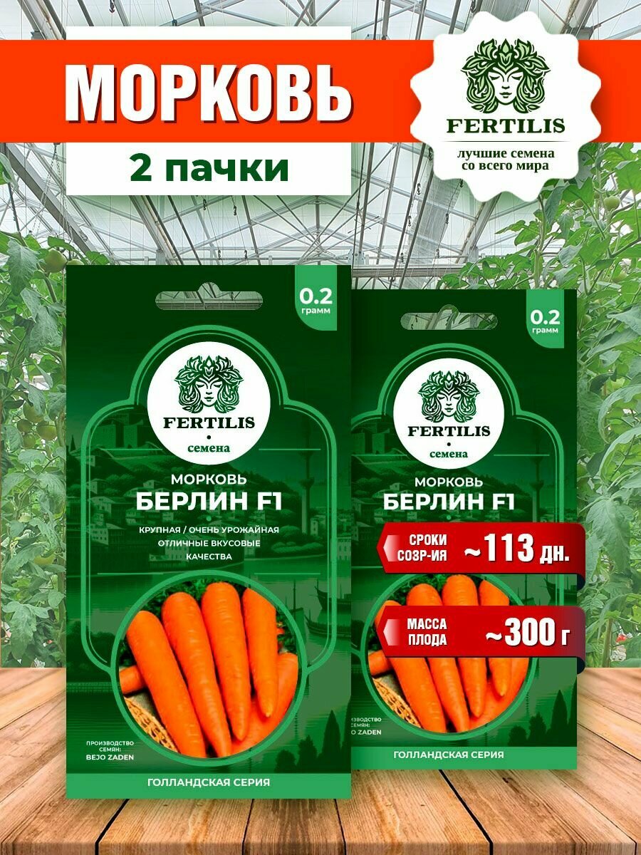 Семена урожайной моркови Берлин F1 от компании Fertilis (2 пачки)