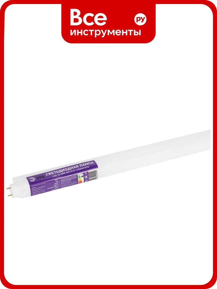 Лампа светодиодная ЭРА RED LINE LED T8-30W-865-G13-1200mm NTB 30Вт трубка стекло холодный дневной свет G13 неповоротный Б0071251