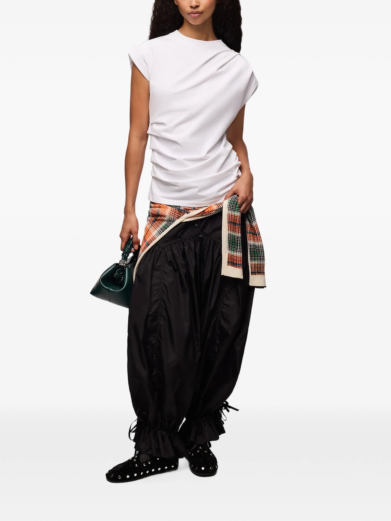 Топ GANNI Top in draped jersey, размер 38, бежевый/белый — фото 1
